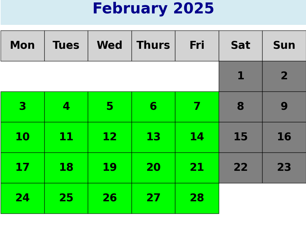 Feb 2025 Available Calendar | CPRI